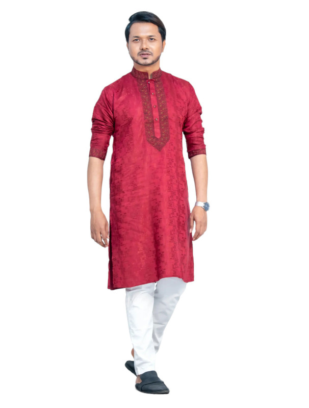 Men’s Maroon Color Cotton Panjabi - Send Panjabi to Bangladesh ...